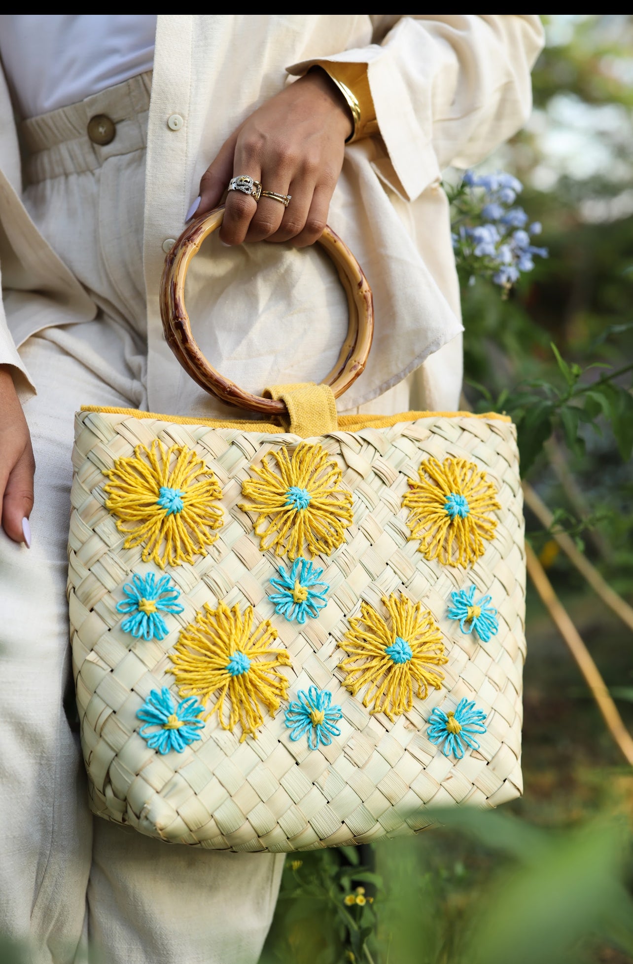 Lilac baby blue wicker bag – Jouzoor